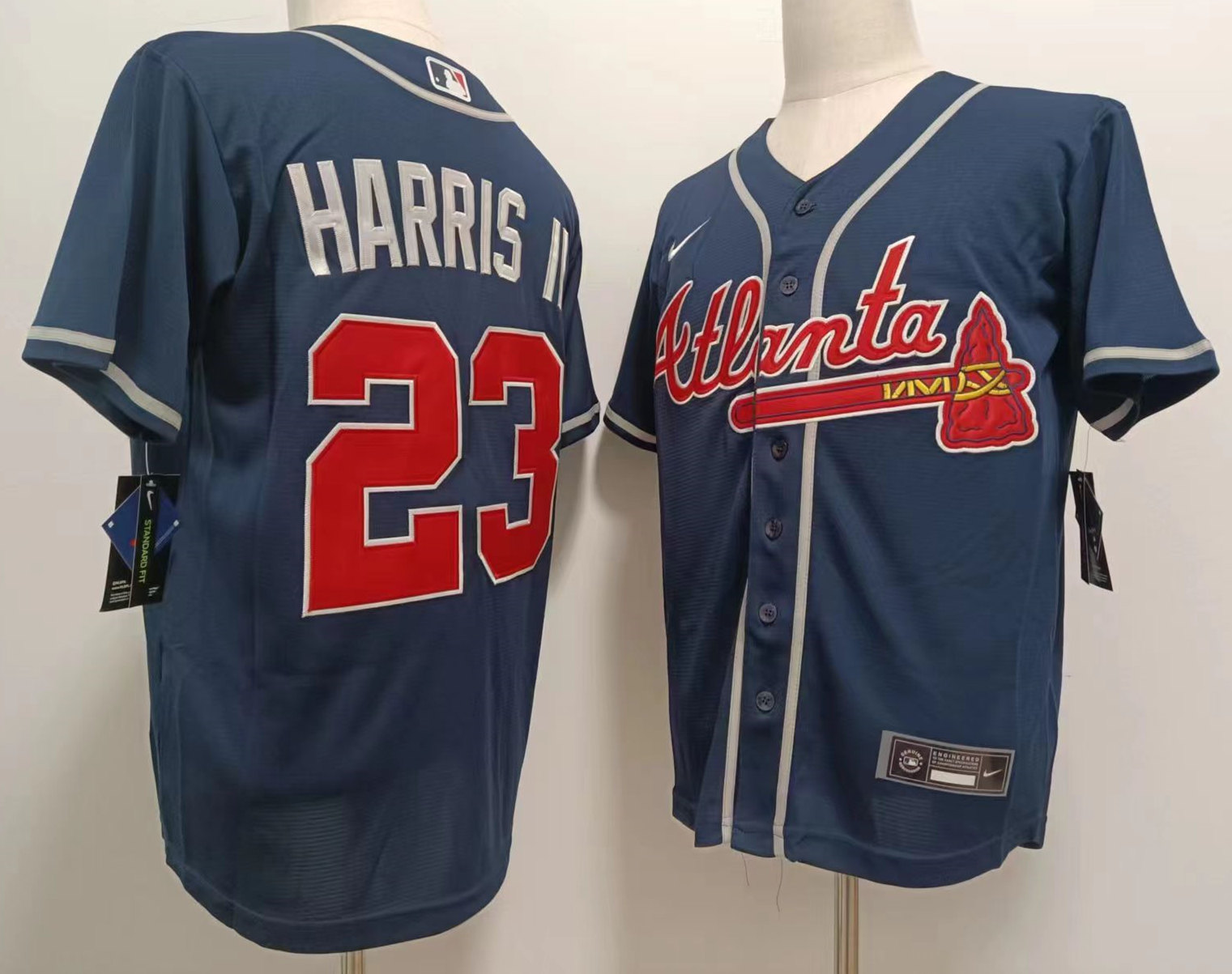 Mens Atlanta Braves #23 Michael Harris II Navy Alternate Cool Base Jersey