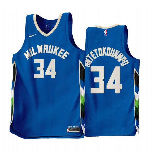 Mens Milwaukee Bucks #34 Giannis Antetokounmpo Blue 2022-23 City ...