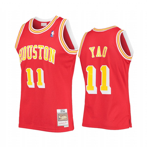 Mens Houston Rockets #11 Yao Ming Red Gold 2002-03 Mitchell & Ness ...