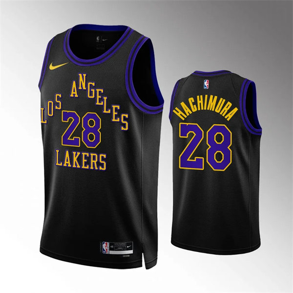 Mens Los Angeles Lakers #28 Rui Hachimura 2023-24 Black City Edition ...
