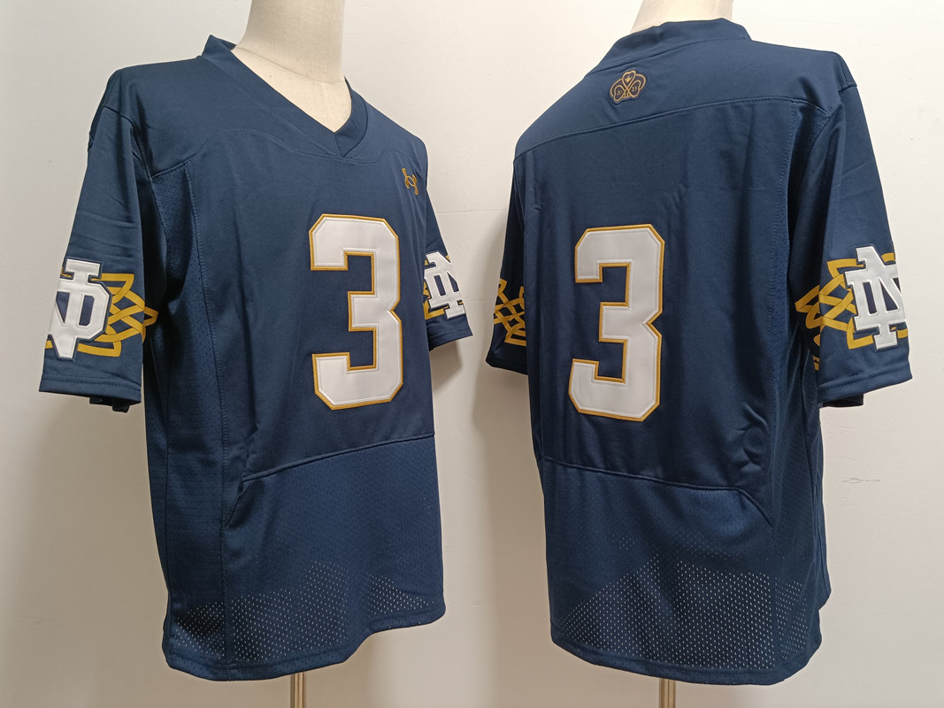 Mens Notre Dame Fighting Irish 3 Joe Montana 2023 Navy With Name Aer