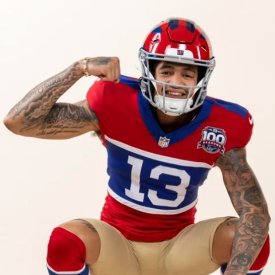 Men's New York Giants #13 Jalin Hyatt Century Red 100TH Season ...