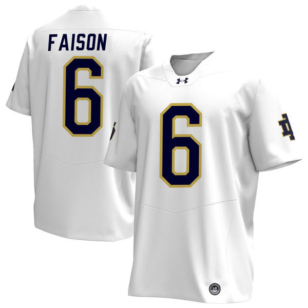 Mens Notre Dame Fighting Irish #6 Jordan Faison 2025 White With Name Player Football Jersey