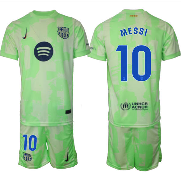 Mens FC Barcelona #10 Lionel Messi 2025 Neon Green Third Soccer Jersey kit