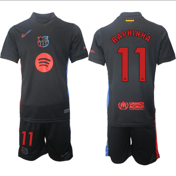 Mens FC Barcelona #11 Raphinha 2025 Black Away Soccer Jersey kit