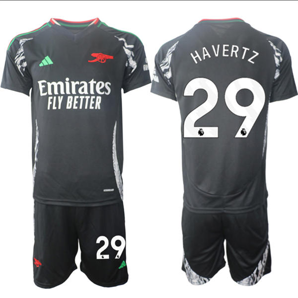 Mens Arsenal FC #29 Kai Havertz 2025 Black Away Soccer Jersey kit