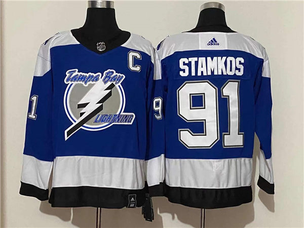 Men's Tampa Bay Lightning #91 Steven Stamkos Blue Adidas 2021 NHL ...